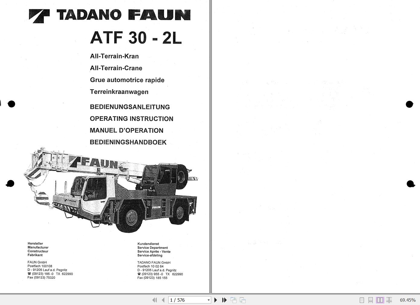 Tadano Crane ATF 30 2L Operating Instruction EN,DE,FR,NL