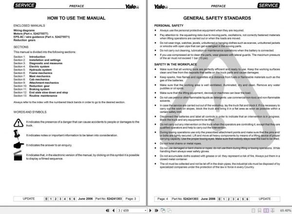 Yale Forklift B868(MTC10,MTC13) B869(MTC13,MTC15) Service Manual 524241303 2006
