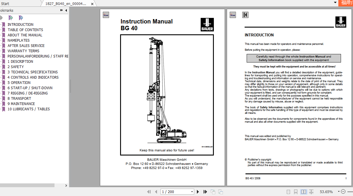 BAUER BG40 #1990 BC32 #0224 Instruction Manual, Spare Part List, Schematics & Additional Document