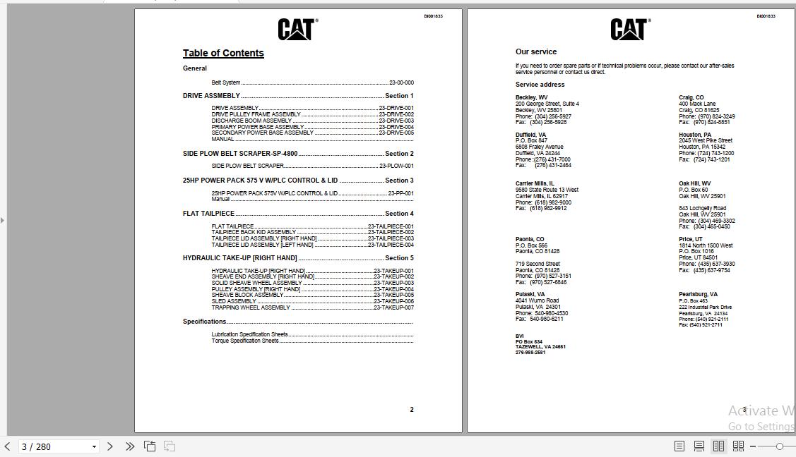 CAT Conveyor System BC100 Belt System 493483 Parts And Service Manual ...