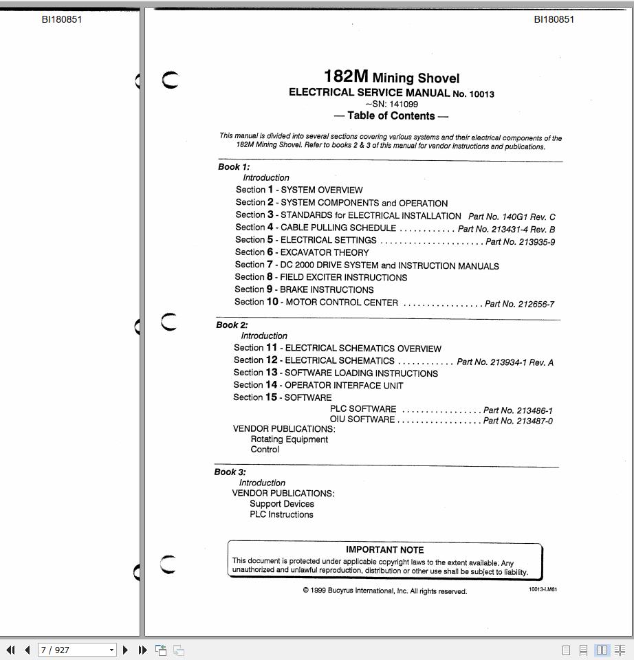 CAT Electric Rope Shovel 7182 182M 141099 1 of 3 Service Manual 10013 ...