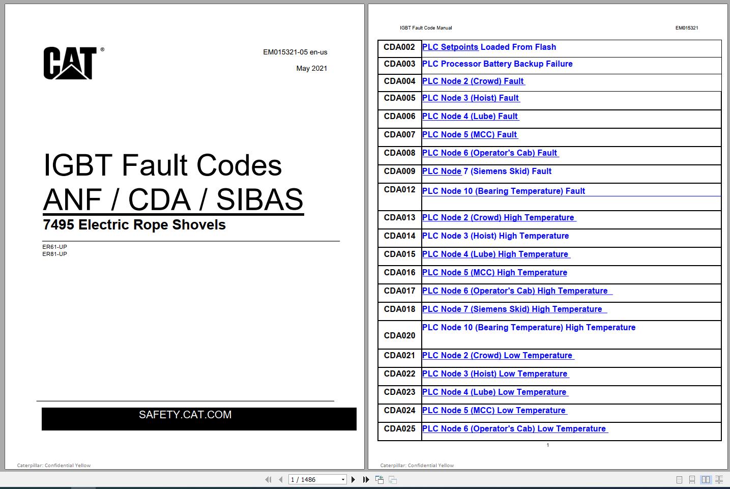 CAT Electric Rope Shovel 7495 Electrical IGBT Fault Codes Manual ...