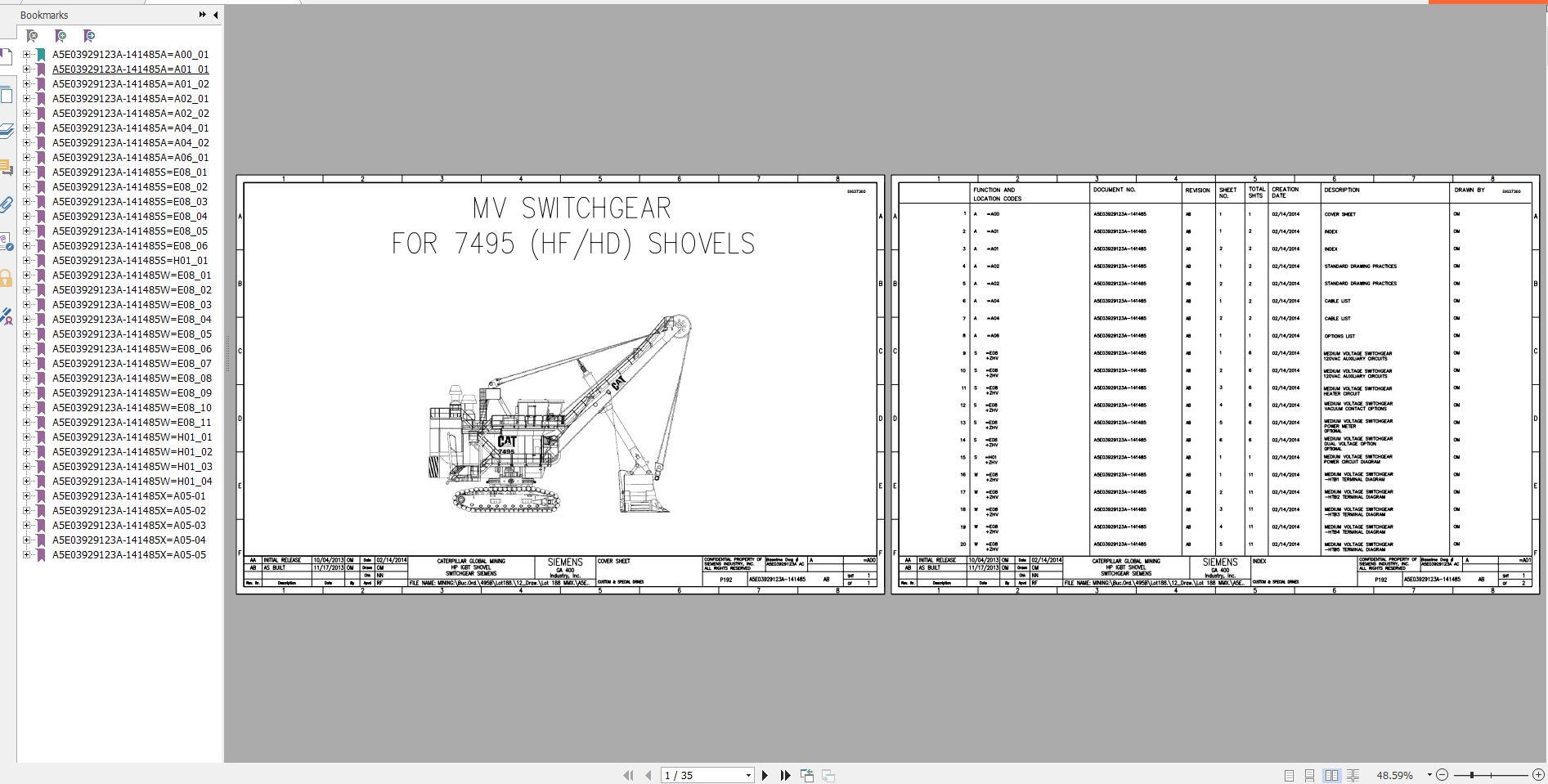 CAT Electric Rope Shovel 7495 HD HF 141485 MV Switchgear Electrical ...
