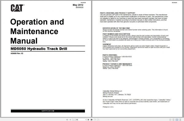CAT Rotary Track Drills MD5050 R20 Operator and Maintenance Manual ...