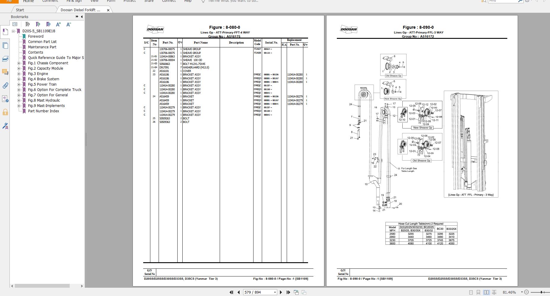 Doosan Dielsel Forklift D20S-5 D25S-5 D30S-5 D33S-5 D35S-5 Part Book SB1109E18