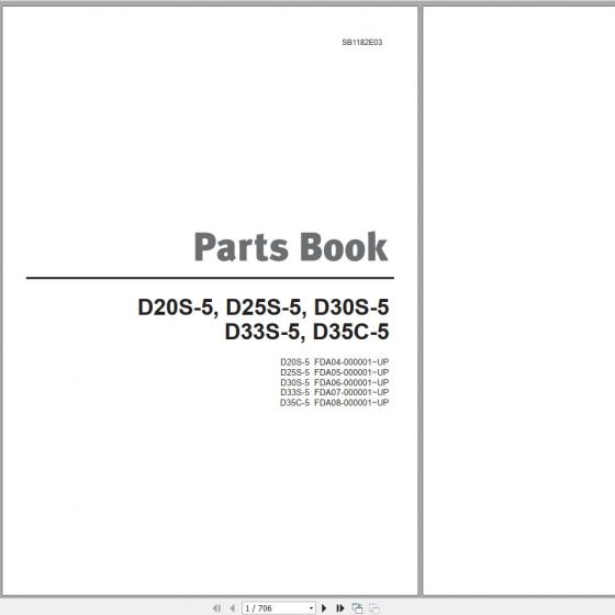 Doosan Dielsel Forklift D20S-7 D25S-7 D30S-7 D33S-7 D35C-7 Part Book SB1159E05