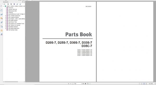 Doosan Dielsel Forklift D20S-7 D25S-7 D30S-7 D33S-7 D35C-7 Part Book SB1243E00