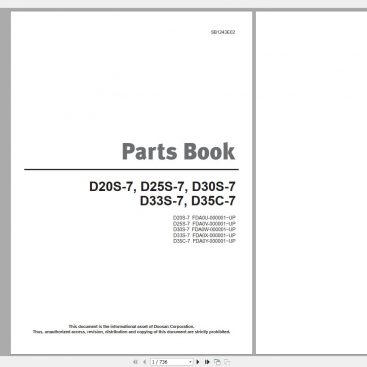Doosan Dielsel Forklift D20S-7 D25S-7 D30S-7 D33S-7 D35C-7 Part Book SB1159E07