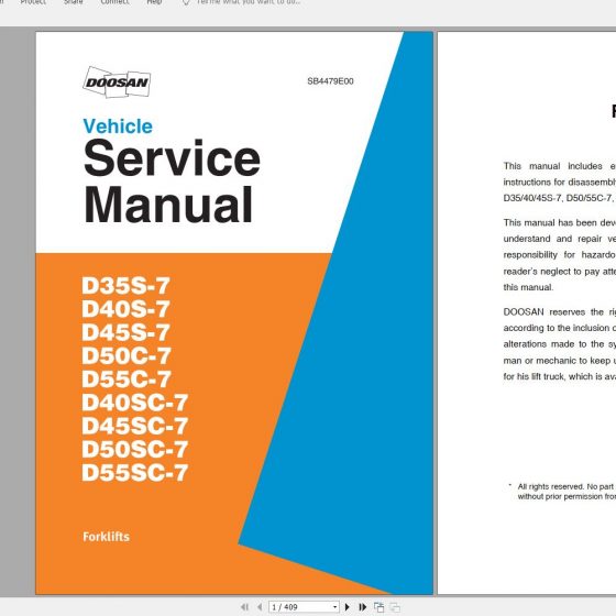 Doosan Dielsel Forklift D35S D40S G35S GC40S Electric Schematic, Service, Operaton & Maintenance ...