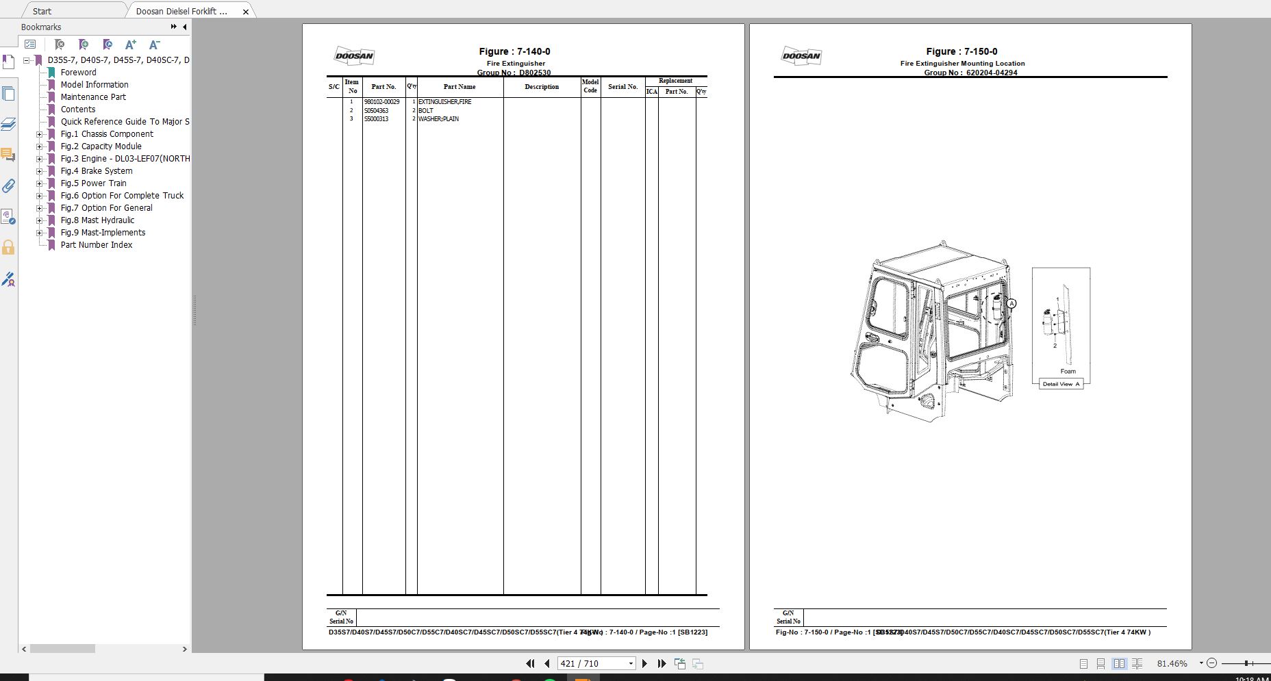 Doosan Dielsel Forklift D35S-7 D40S-7 D45S-7 D50C-7 D55C-7 D40SC-7 D45SC-7 D50SC-7 D55SC-7 Part ...