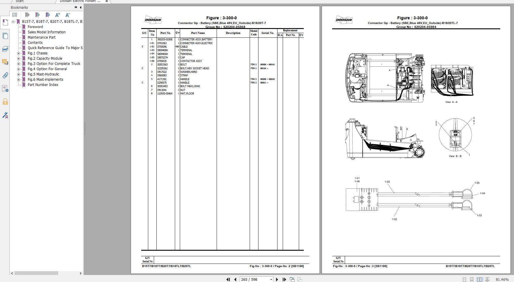 Doosan Electric Forklift B15T-7 B18T-7 B20T-7 B18TL-7 B20TL-7 Part Book ...