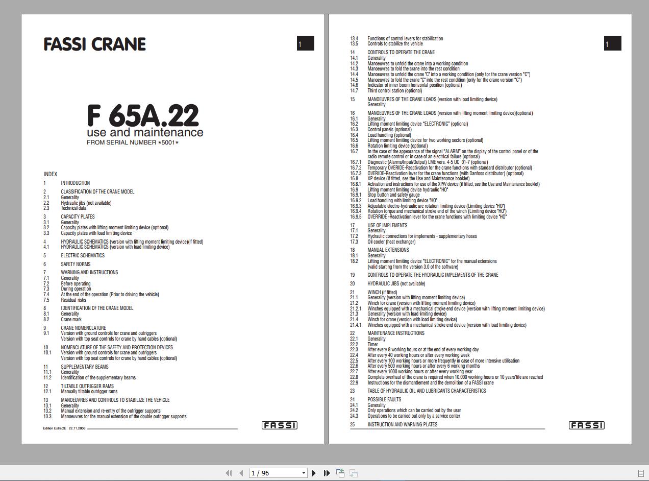 Fassi Cranes PDF Use and Maintenance & Hydraulic and Electric ...