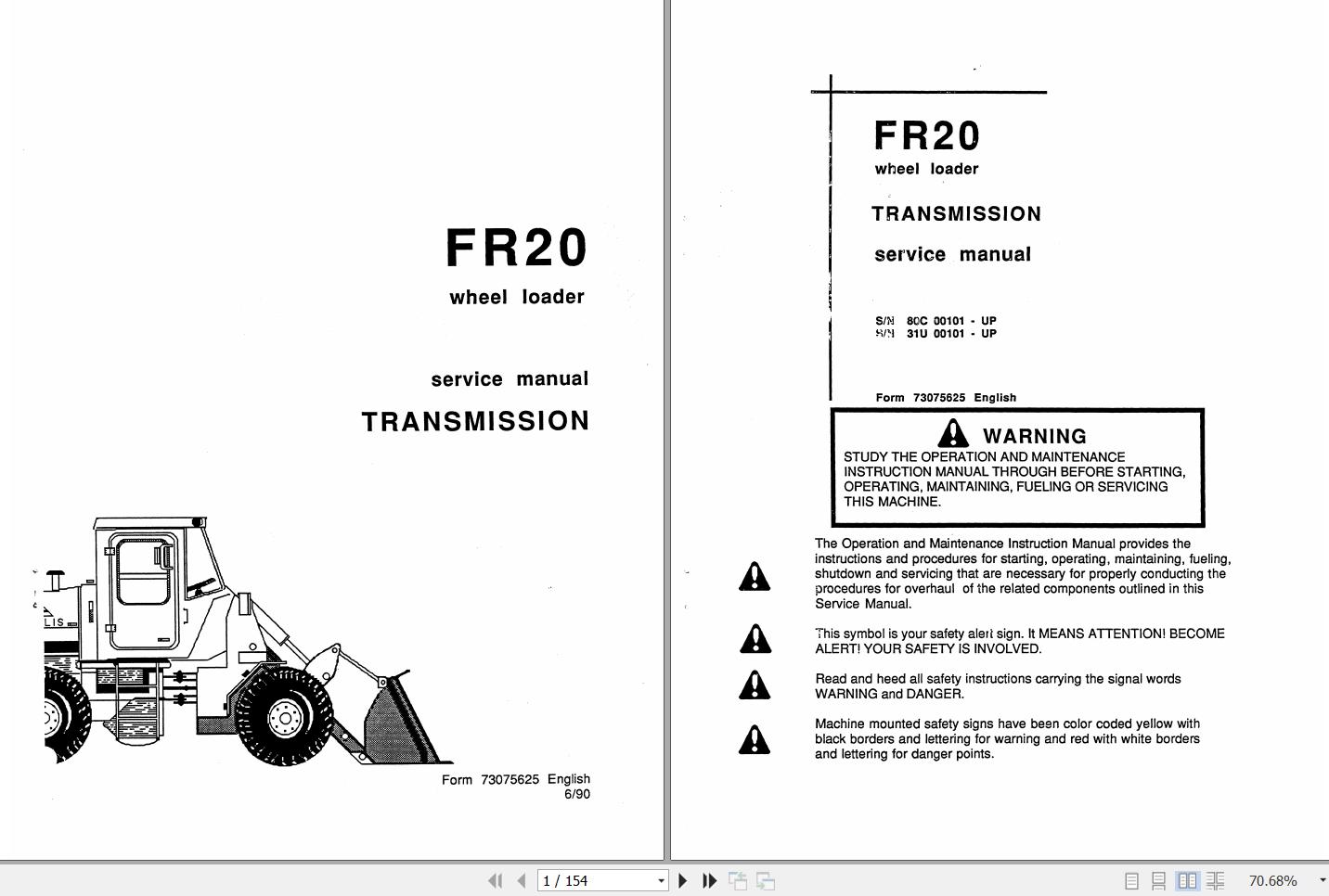 Fiat Allis Wheel Loader FR20 Service Manual 73134784