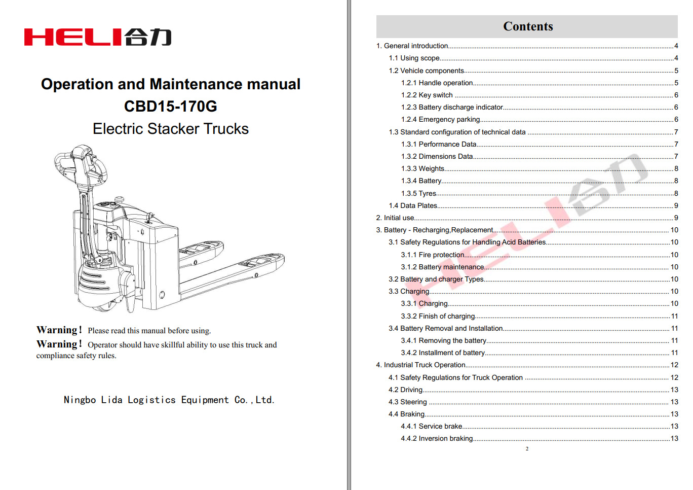 Heli Electric Stacker Trucks CBD15-170G Electric Schematic Diagram ...