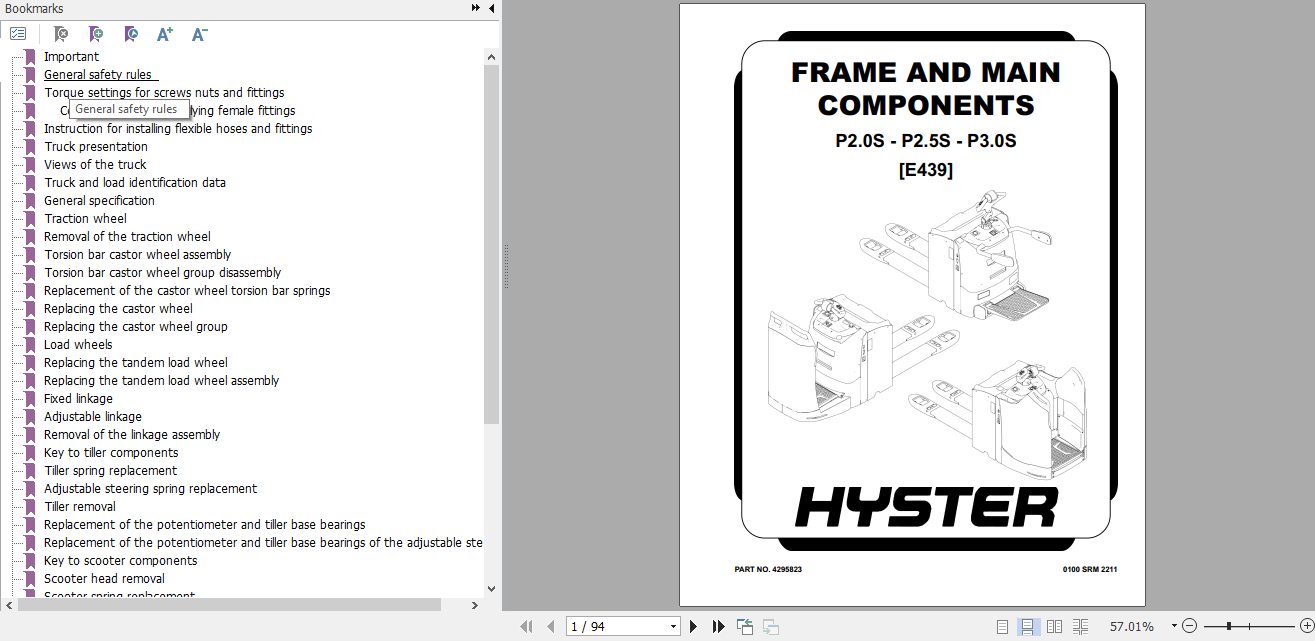 Hyster Forklift Class 3 E439 (P2.0S - P2.5S - P3.0S Europe) Service Manual