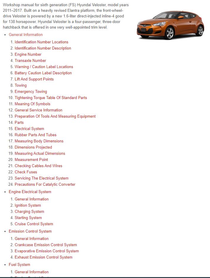 Hyundai Veloster 2011-2017 Service Manual