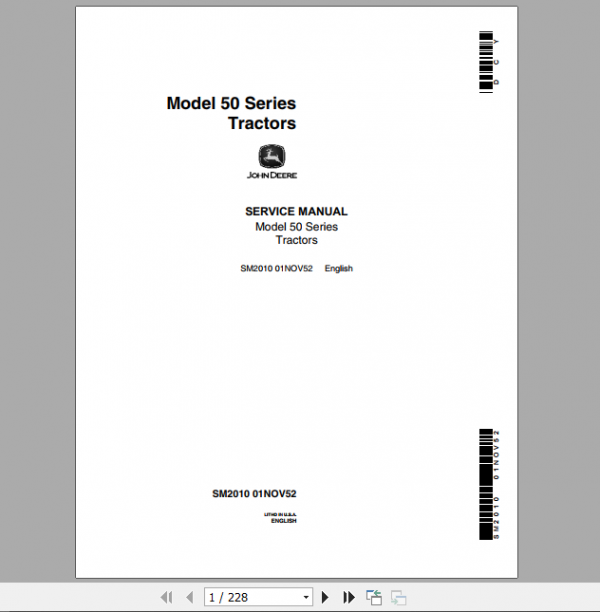 John Deere Tractors 50 520 530 Series Service Manual SM2010