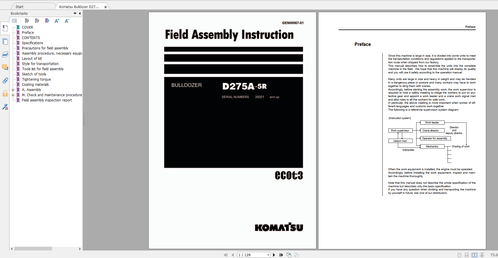 Komatsu Bulldozer D275A-5R Field Assembly Instruction GEN00067-01
