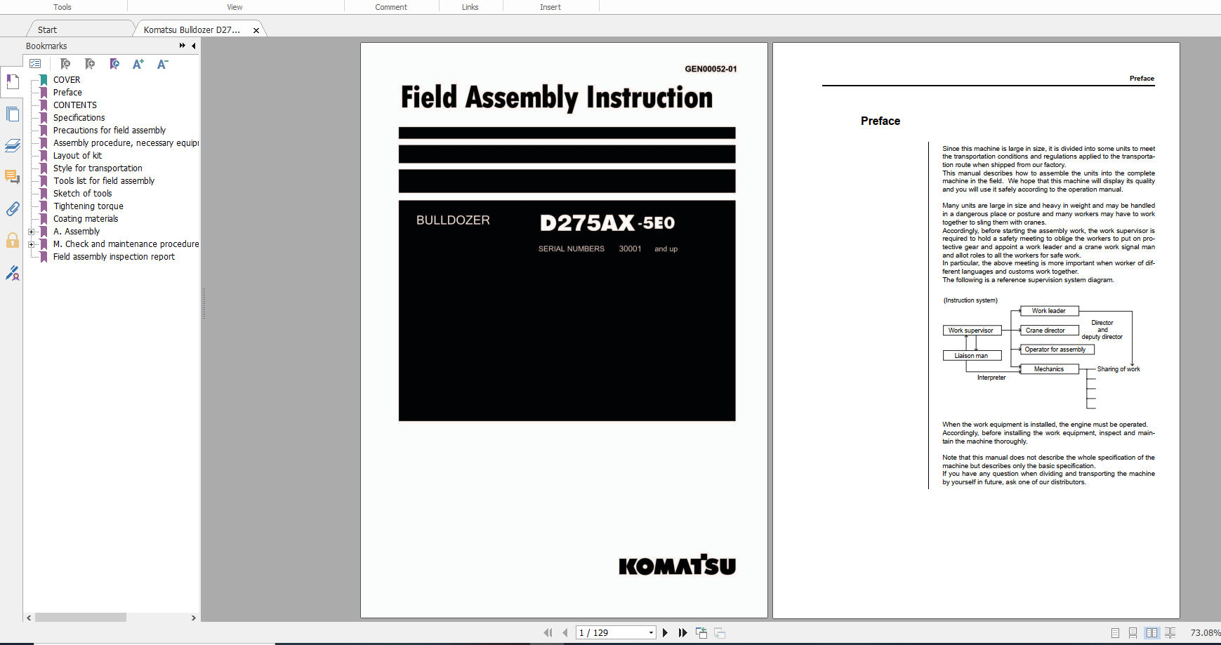 Komatsu Bulldozer D275AX-5E0 Field Assembly Instruction GEN00052-01