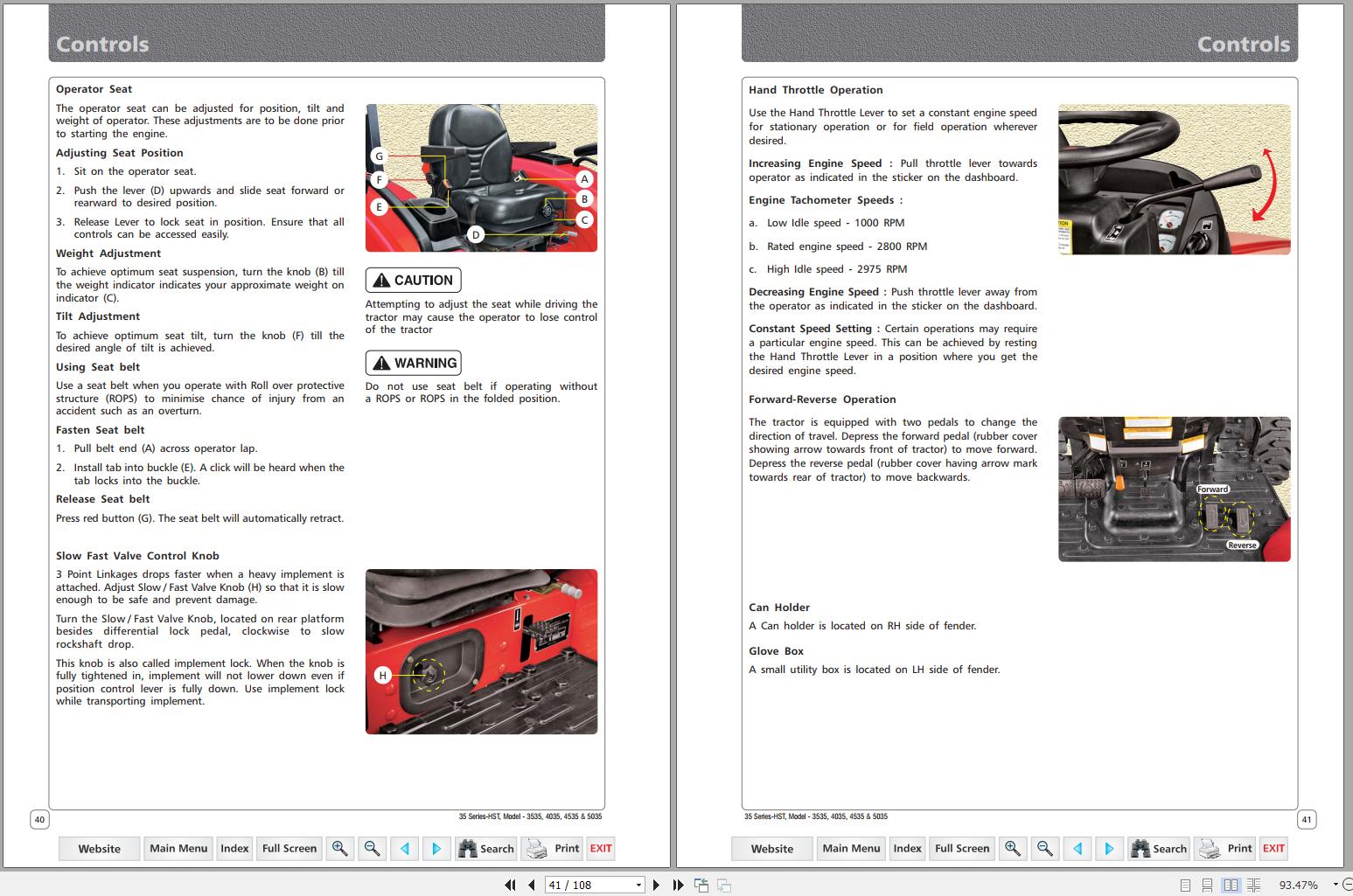 Mahindra Tractor 35 Series 4WD 3535 4035 4535 5035 HST Operator's Manual