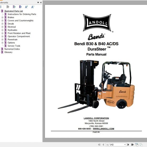 Bendi Forklift B30 B40 AC Parts Manual F-523-0711 2011