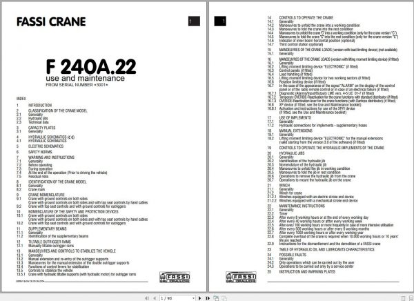 Fassi Cranes F240A.22 3001 Use and Maintenance Manual 2004