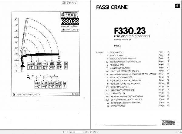 Fassi Cranes F330.23 Use and Maintenance Manual 2002