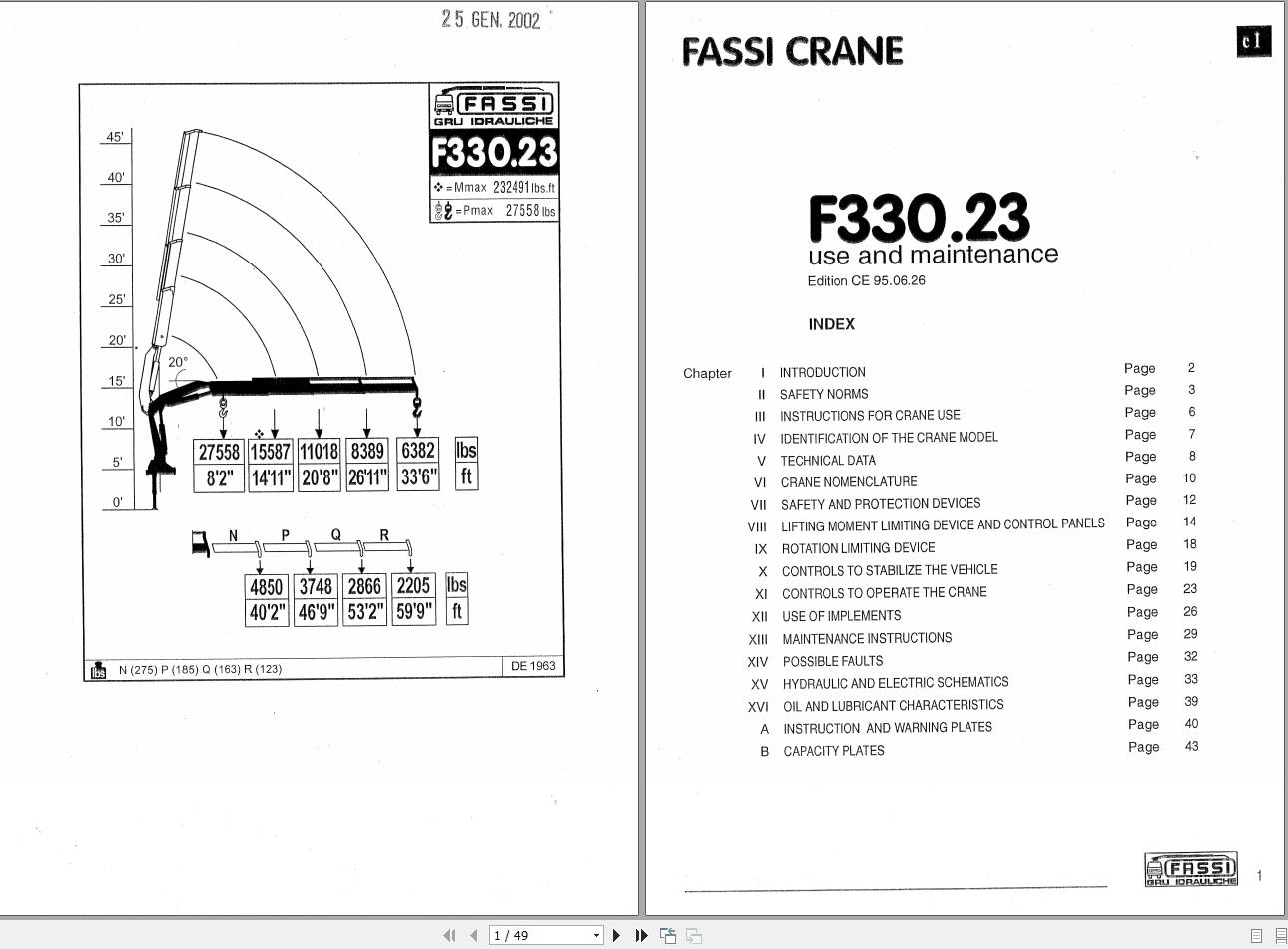 Fassi Cranes F330.23 Use and Maintenance Manual 2002