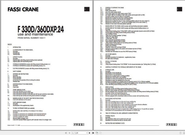 Fassi Cranes F330D F360DXP.24 6001 Use and Maintenance Manual 11.2006