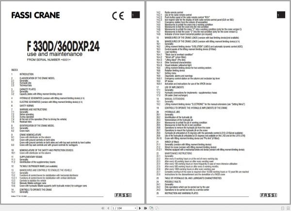 Fassi Cranes F330D F360DXP.24 6001 Use and Maintenance Manual 10.2006