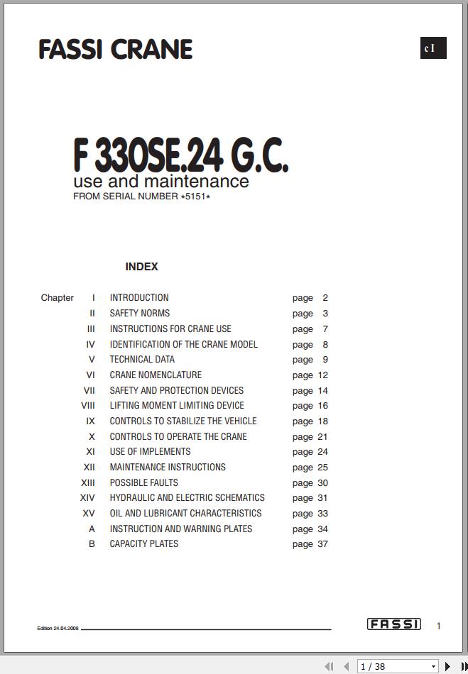 Fassi Cranes F330SE.24 GC 5151 Use and Maintenance Manual 2008