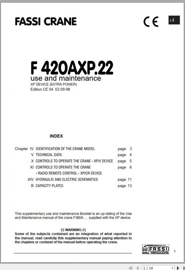Fassi Cranes F420AXP.22 Use and Maintenance Manual