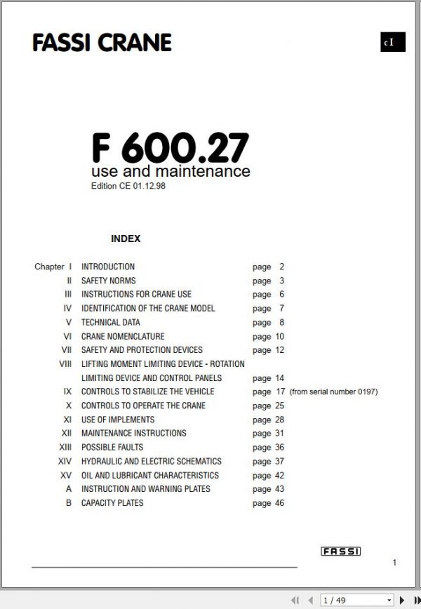 Fassi Cranes F600.27 Use and Maintenance Manual