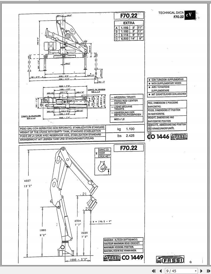 Fassi Cranes F70.22 Use and Maintenance Manual