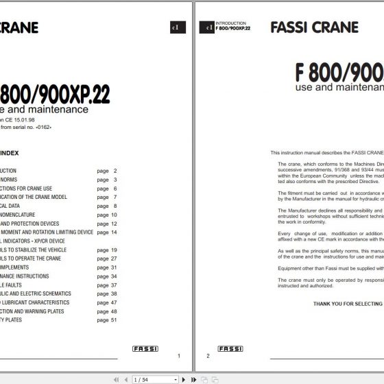 Fassi Cranes F800 F900XP.22 0162 Use and Maintenance Manual