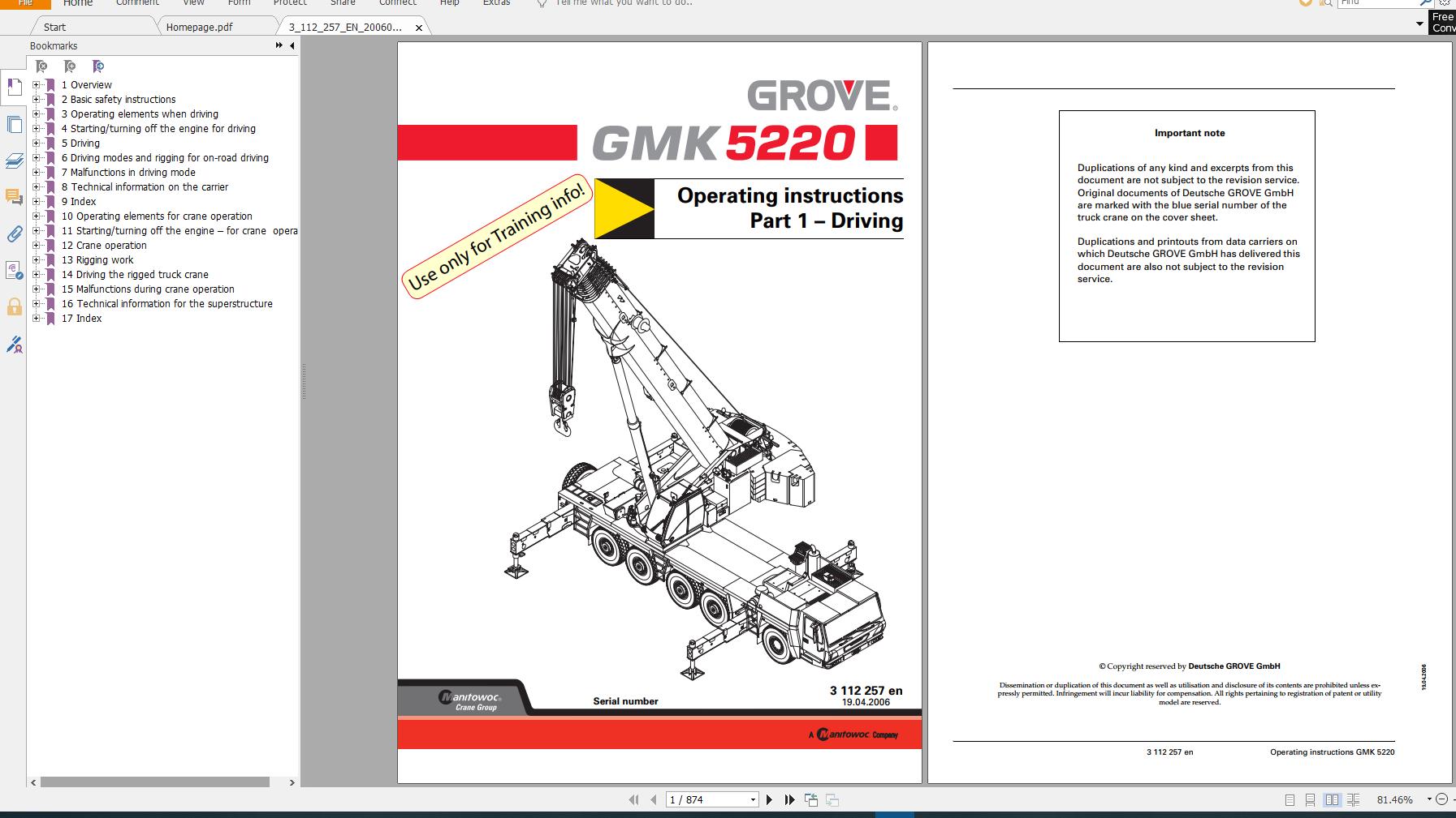 Grove Mobile Crane GMK 5220 220 Ton Training Information Servive Manual Diagram Schematic ECOS EKS5