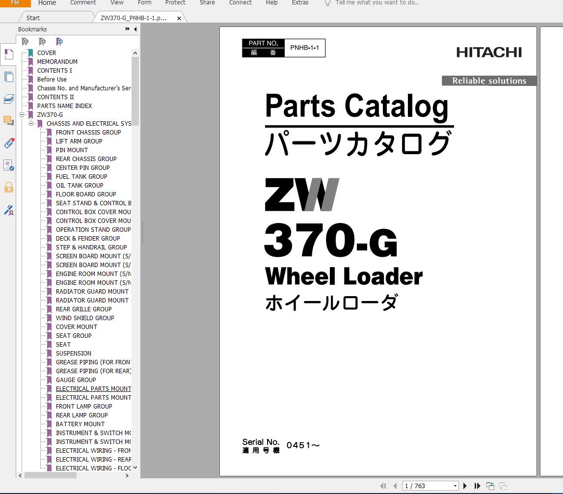 Hitachi Wheel Loader 1.18 GB ZW Series 7 2021 Parts Catalog PDF DVD