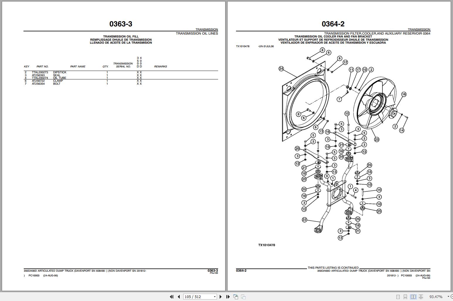 John Deere ADT 350D 400D Parts Catalog PC10003 2006