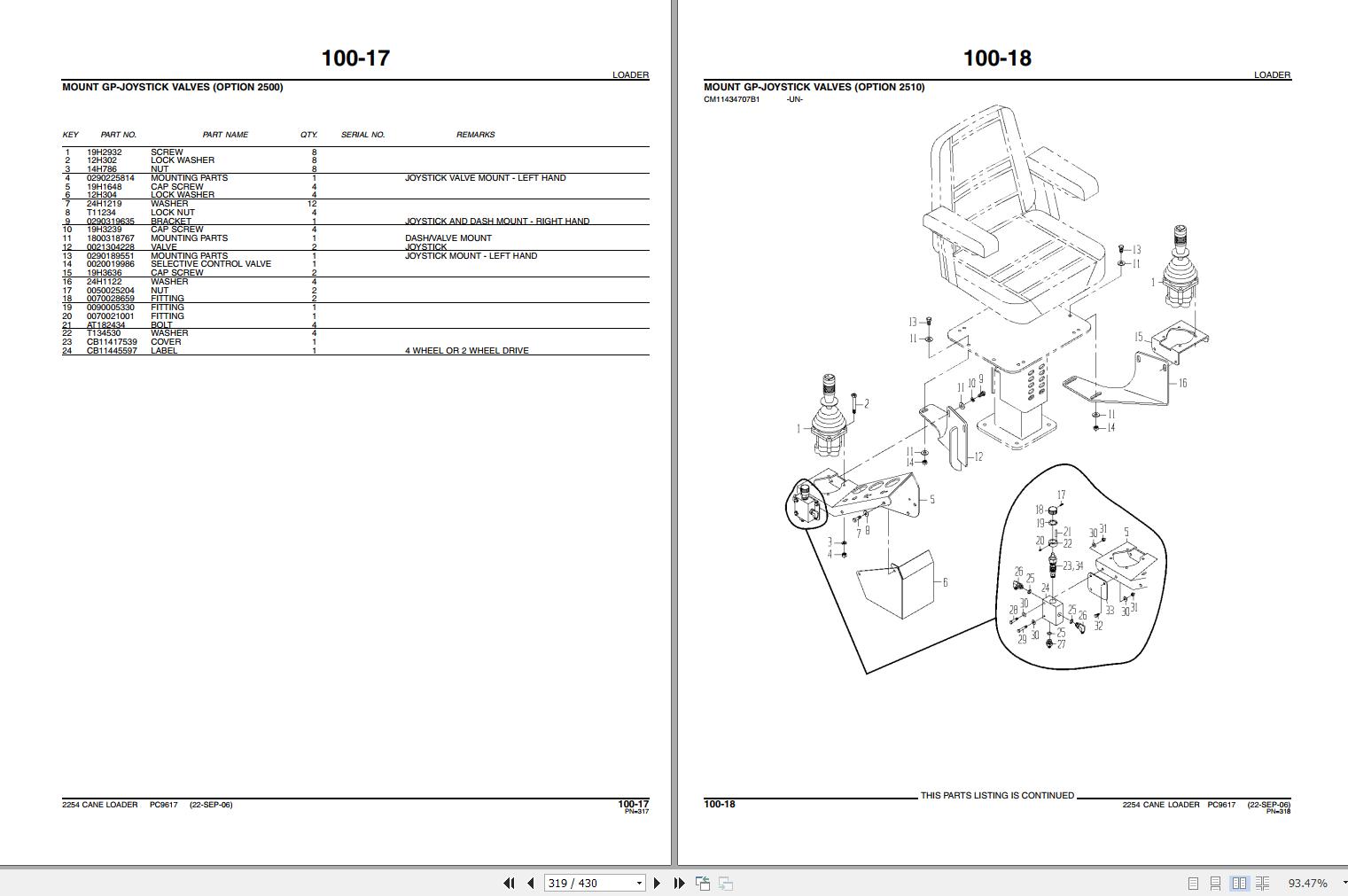 John Deere Cane Loader 2254 Parts Catalog PC9617 2006