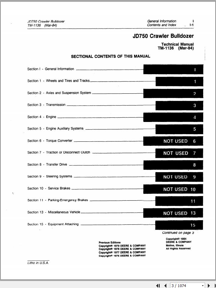John Deere Crawler Bulldozer JD750 Technical Manual TM1136