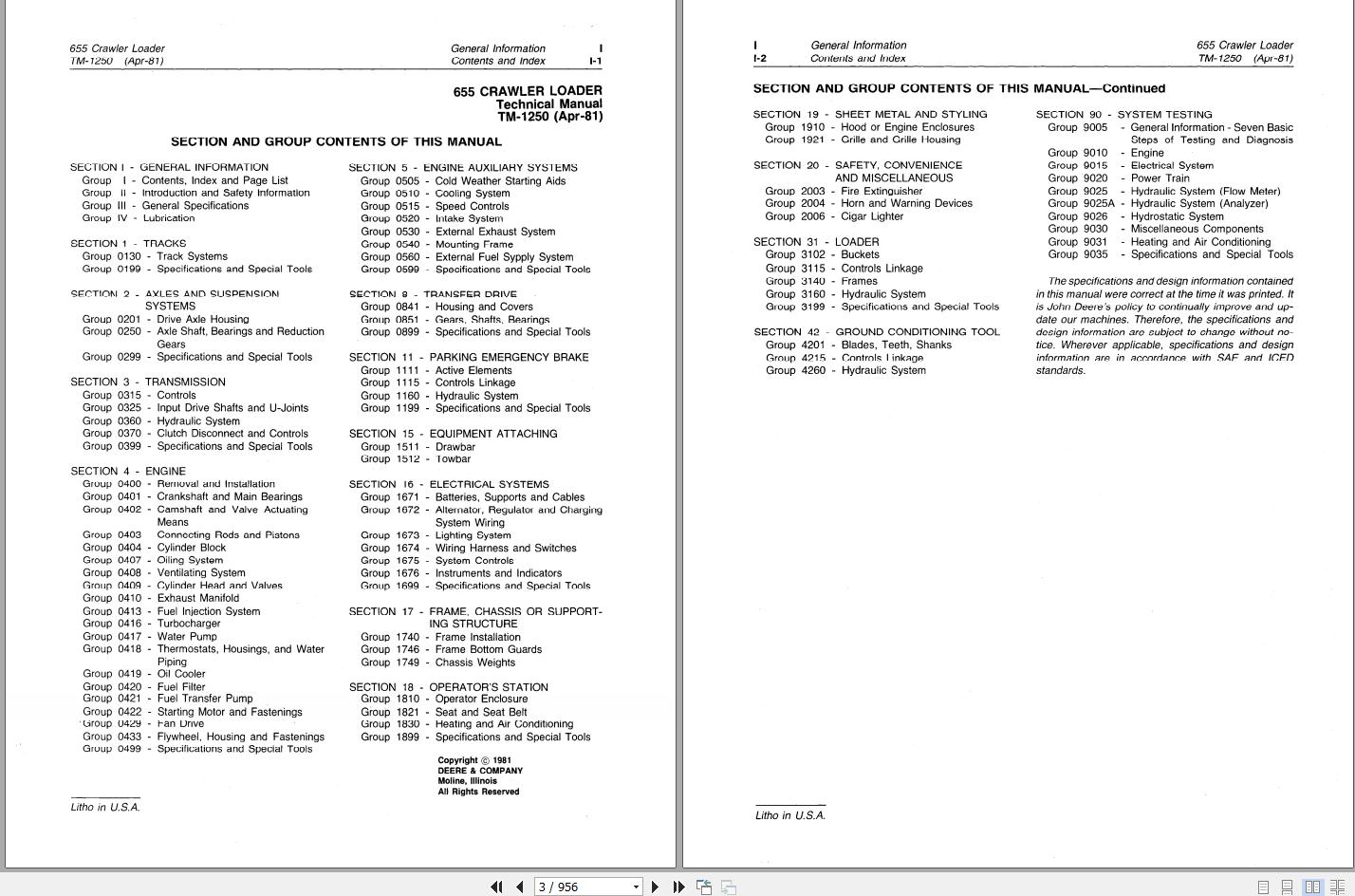 John Deere Crawler Loader 655 Technical Manual TM1250