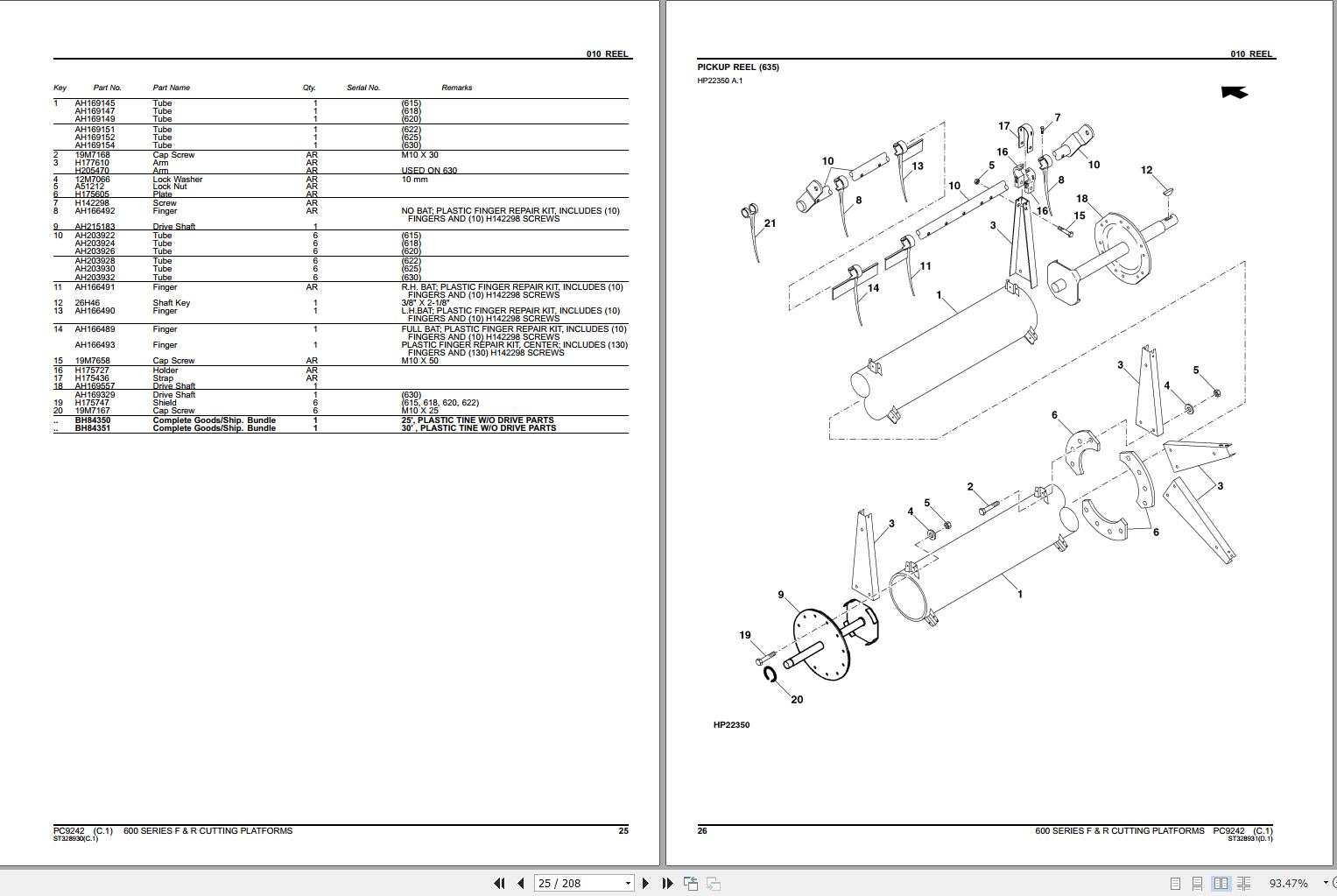 John Deere Cutting Platforms 600 Series F & R Parts Catalog PC9242 2012