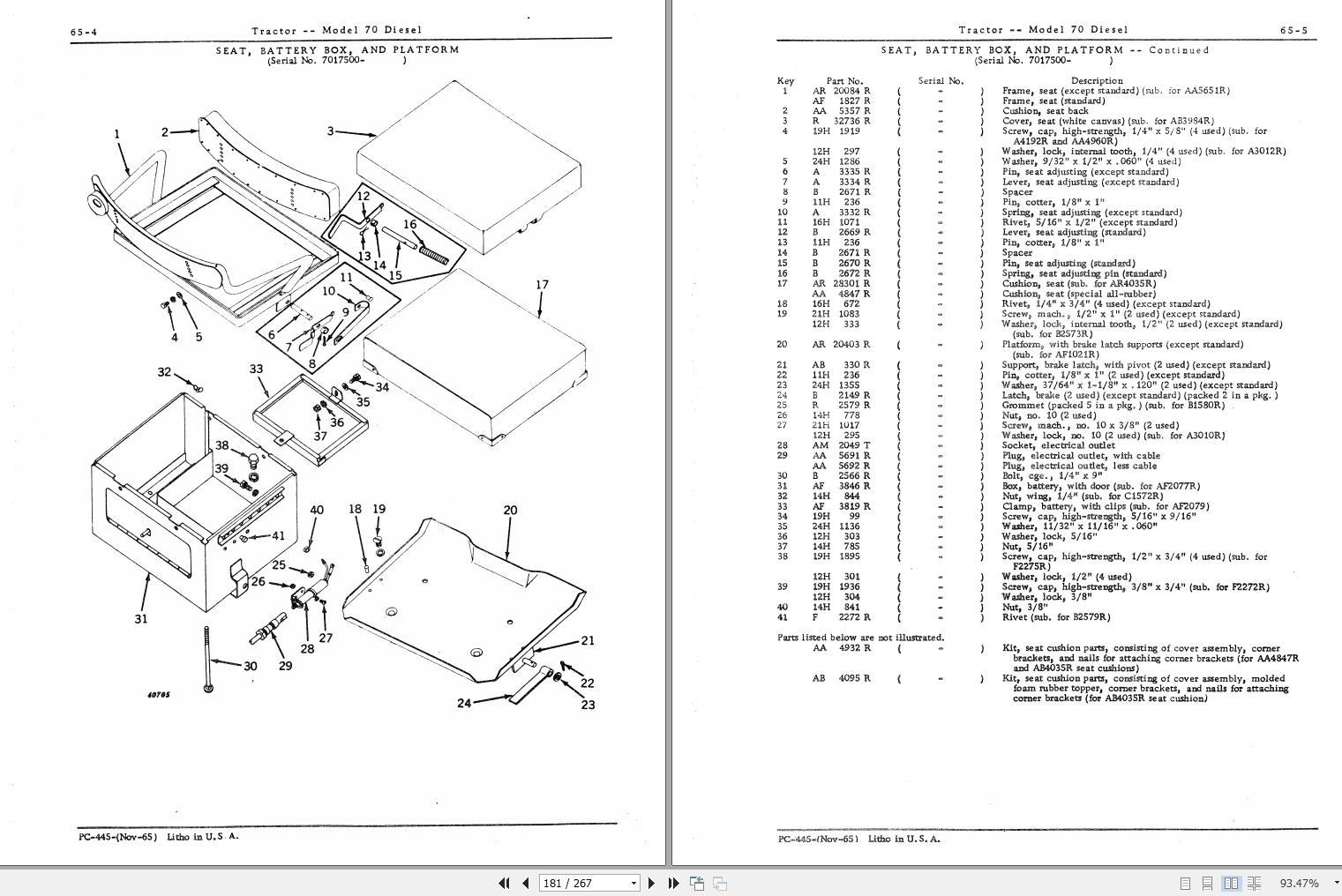 John Deere Diesel Tractor 70 Parts Catalog PC445