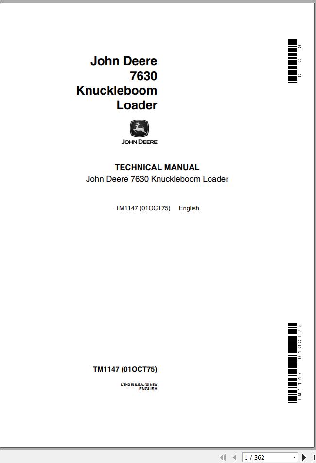 John Deere Knuckleboom Loaders 7630 Technical Manual TM1147