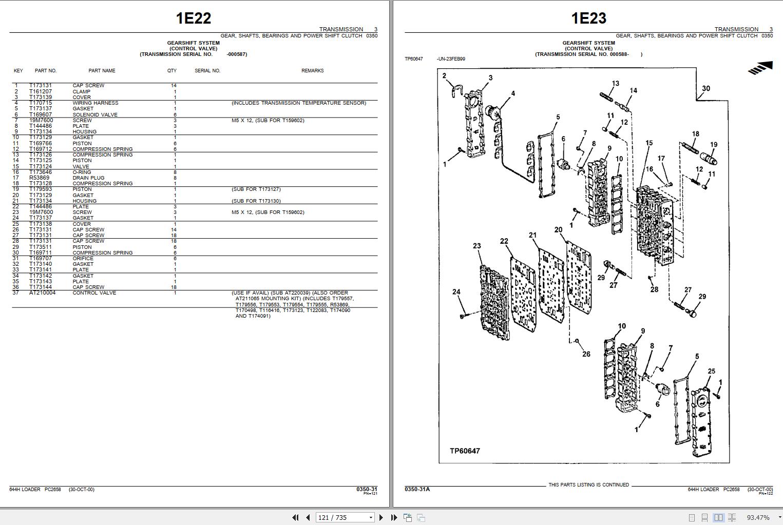 John Deere Loader 644H Parts Catalog PC2658 2000