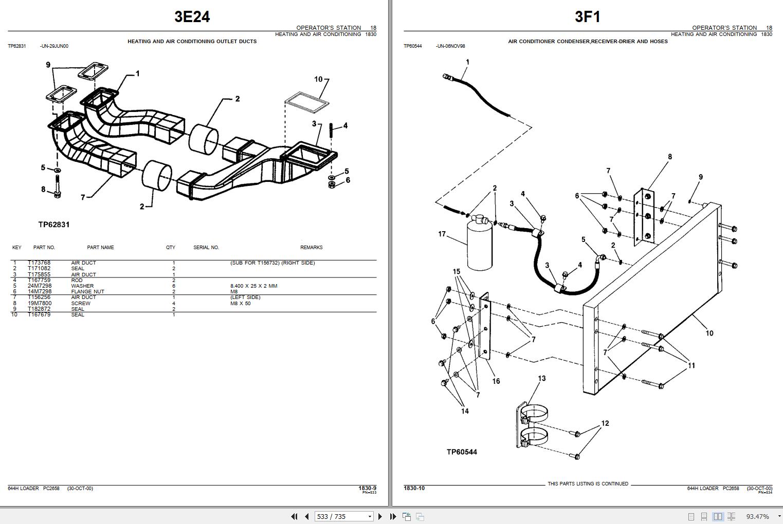 John Deere Loader 644H Parts Catalog PC2658 2000