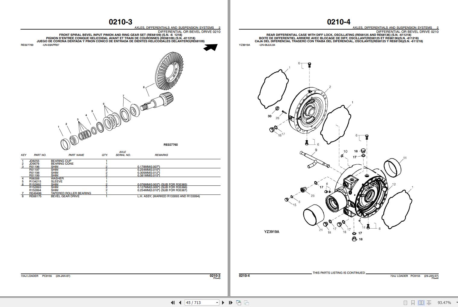 John Deere High Reach Loader 1850 Parts Catalog PC9615 2007