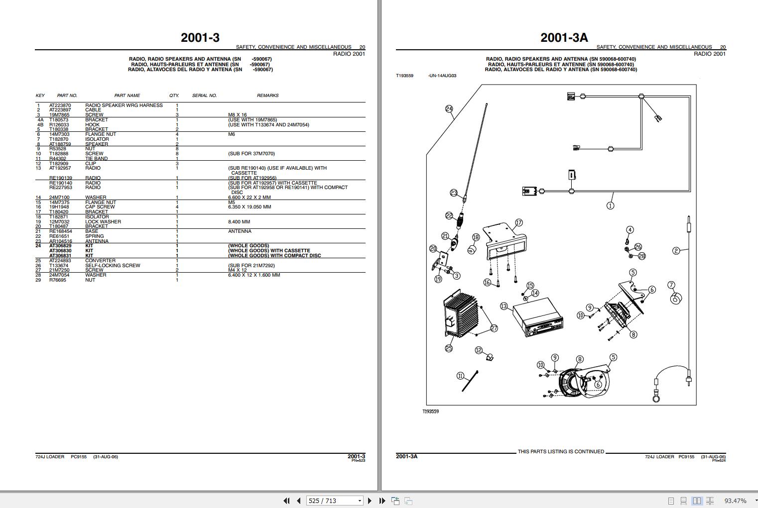 John Deere Loader 724J Parts Catalog PC9155 2007