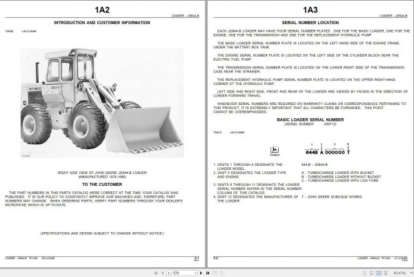 John Deere Loader JD644-B Parts Catalog PC1404