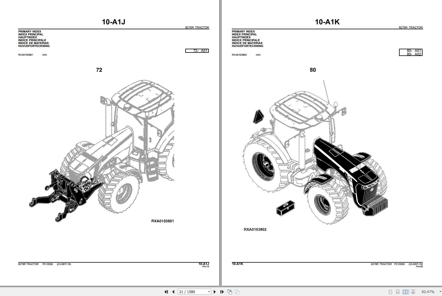 John Deere Tractor 8270R Parts Catalog PC10302 2010